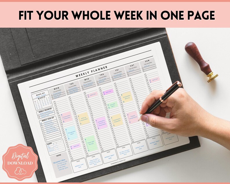 Weekly Hourly Planner Printable, Weekly Schedule, Daily, Minimalist ...