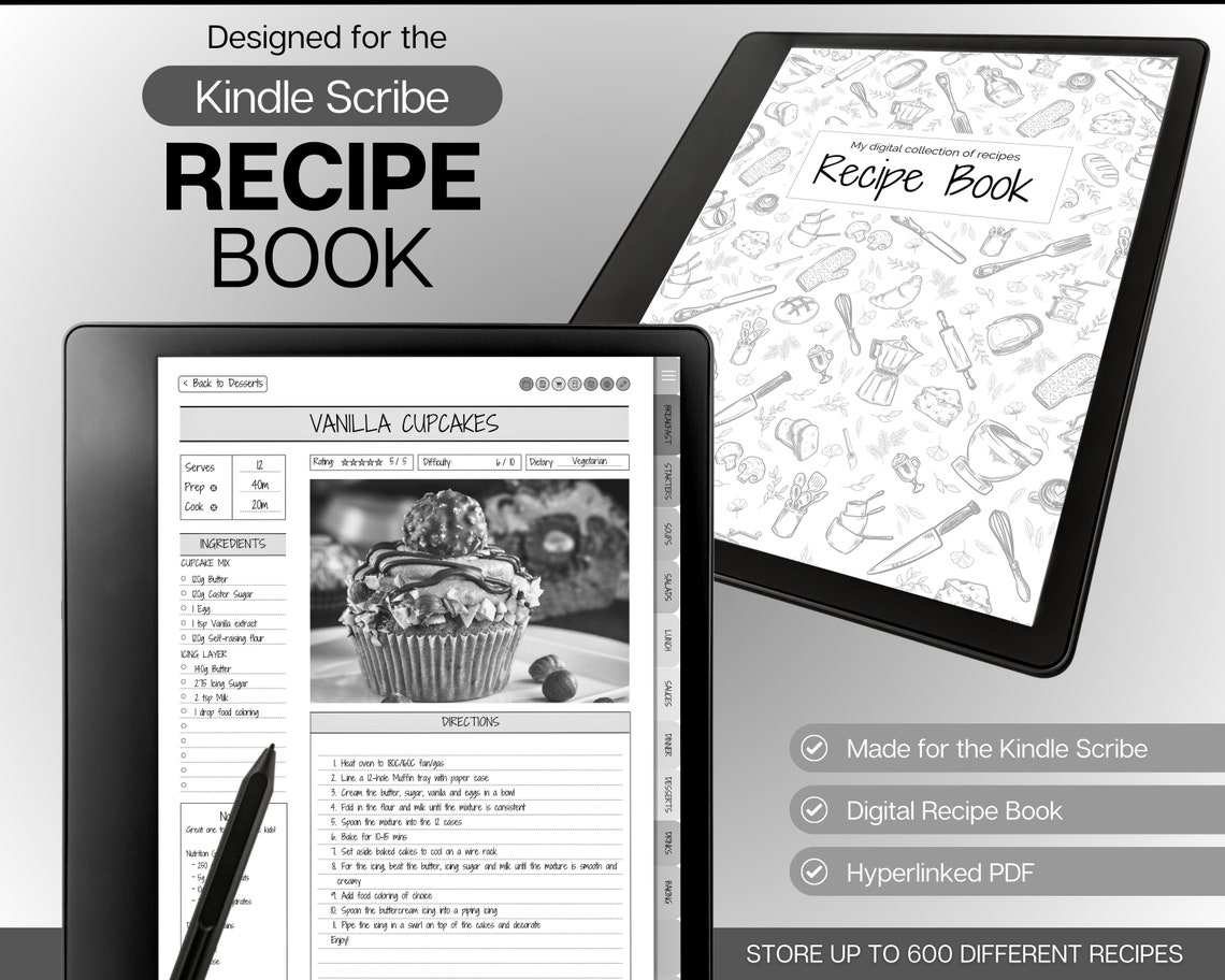 Digital Recipe Book for Kindle Scribe, Recipe Template, Digital Meal ...
