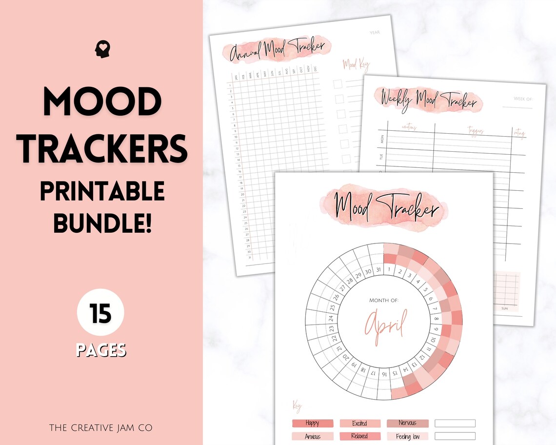 Mood Journal Printable BUNDLE Monthly Weekly Annually | Etsy