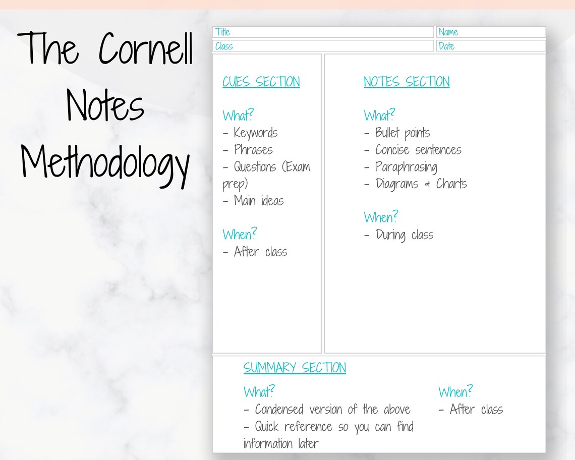 Cornell Notes Method Study & Academic Planner. College Planner Template ...