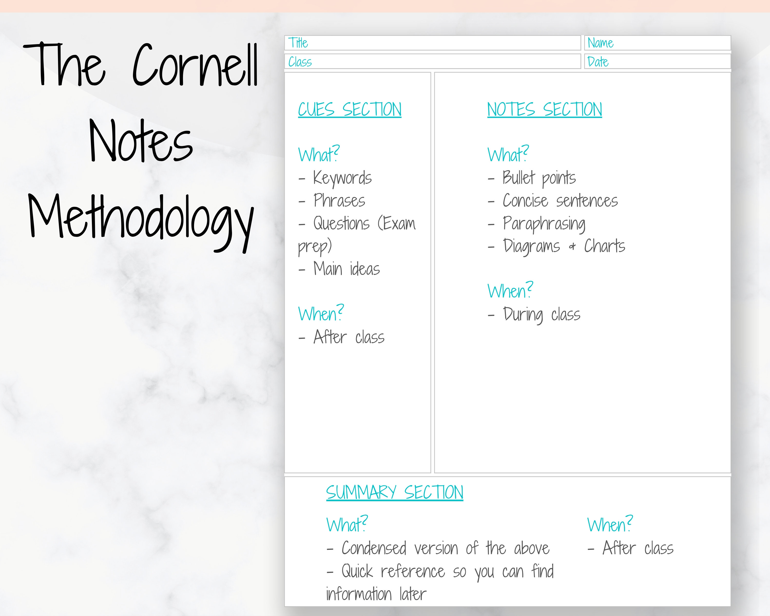 Cornell Notes Method Study & Academic Planner. College Planner | Etsy