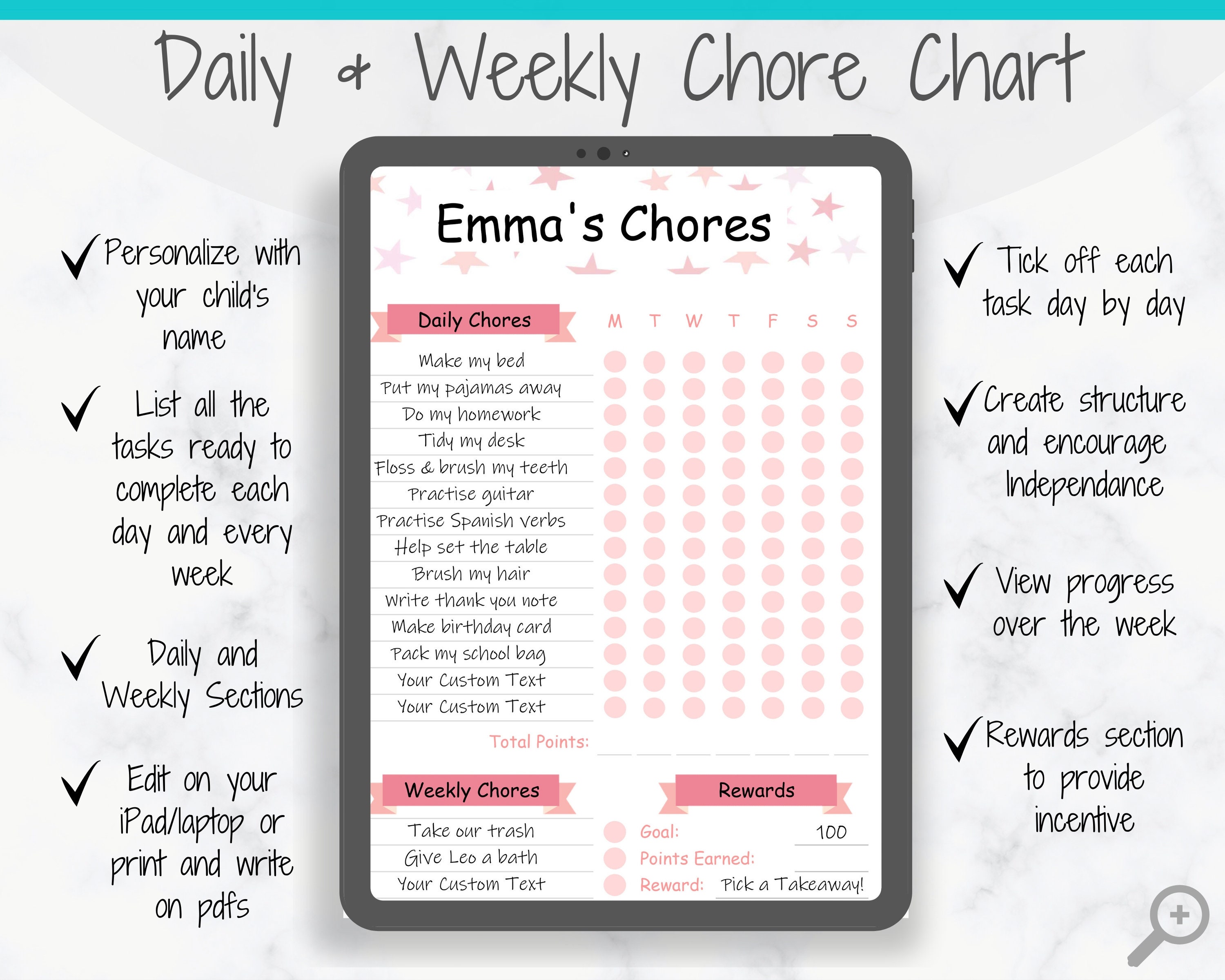 Girls Chore Chart. Behaviour Chart. Chore Chart for Kids. | Etsy