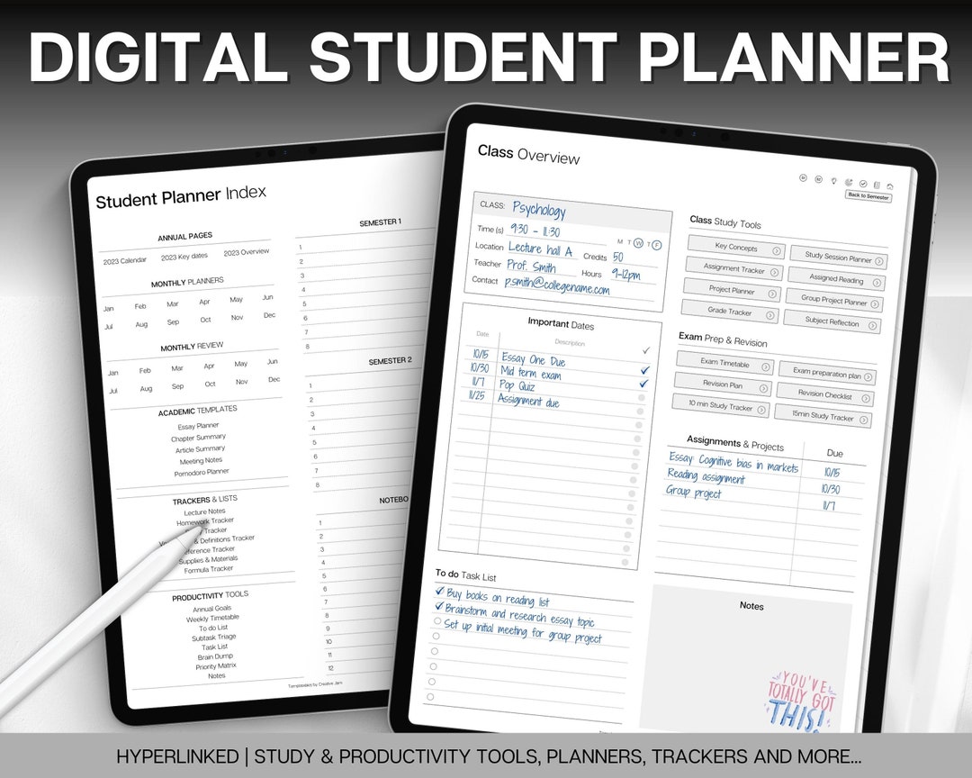Digital Study Planner, 2023 - 2024 Digital Planner, Student Planner ...