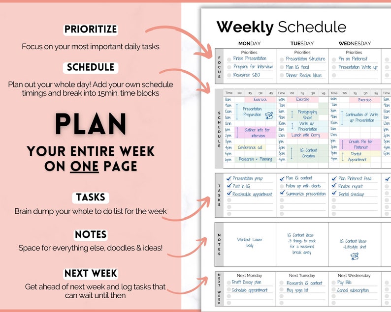 Weekly to Do List Printable Weekly Schedule Checklist PDF - Etsy