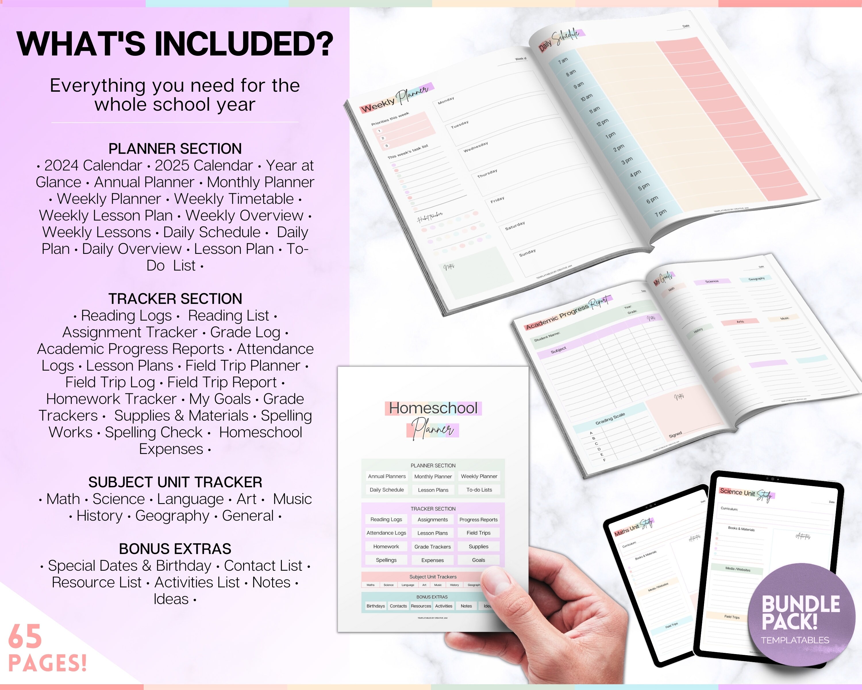 65pg HOMESCHOOL Planner Printable, 2024 2025 Home School Teacher ...