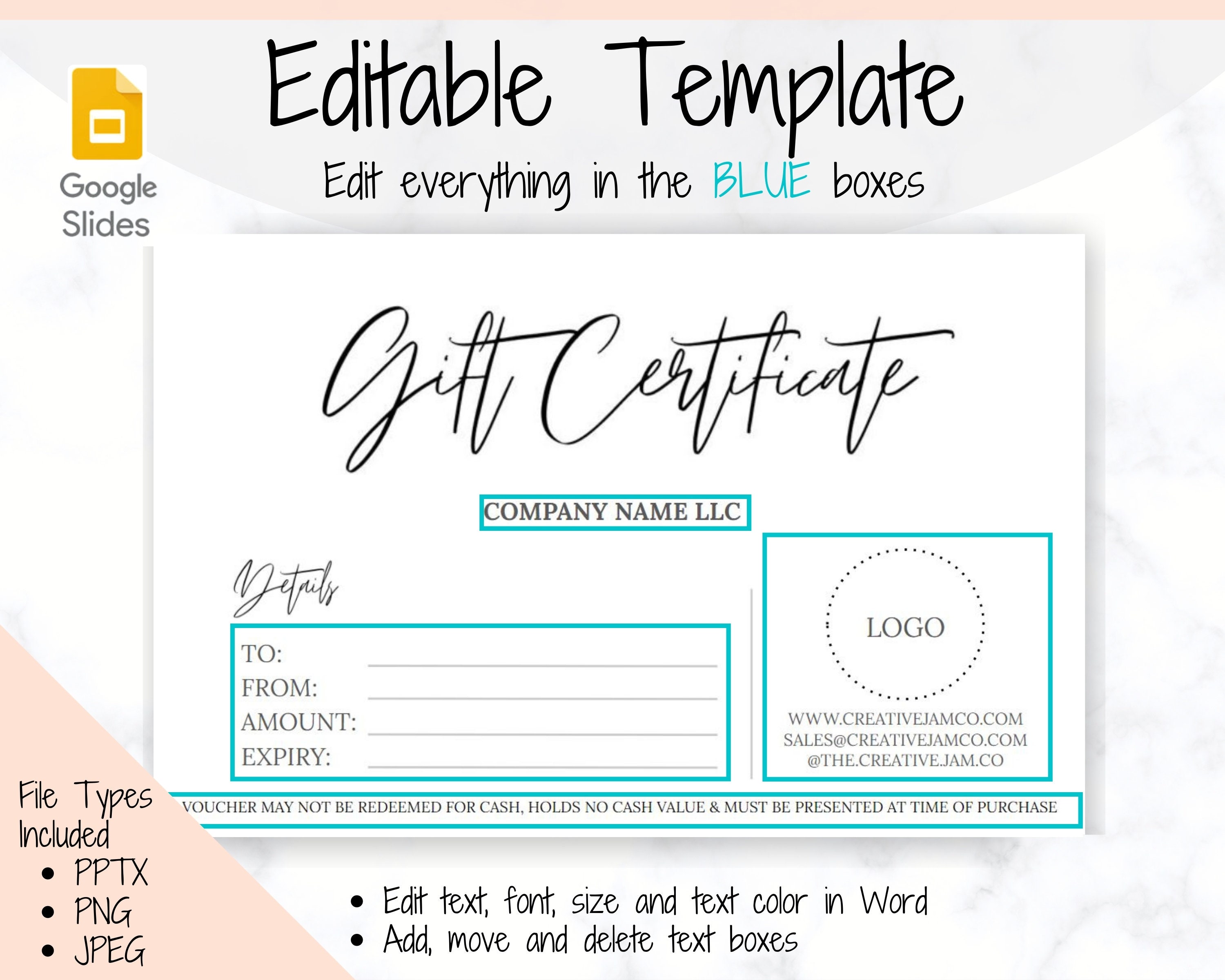 Gift Voucher Gift Certificate Template. Editable Gift Card - Etsy Canada