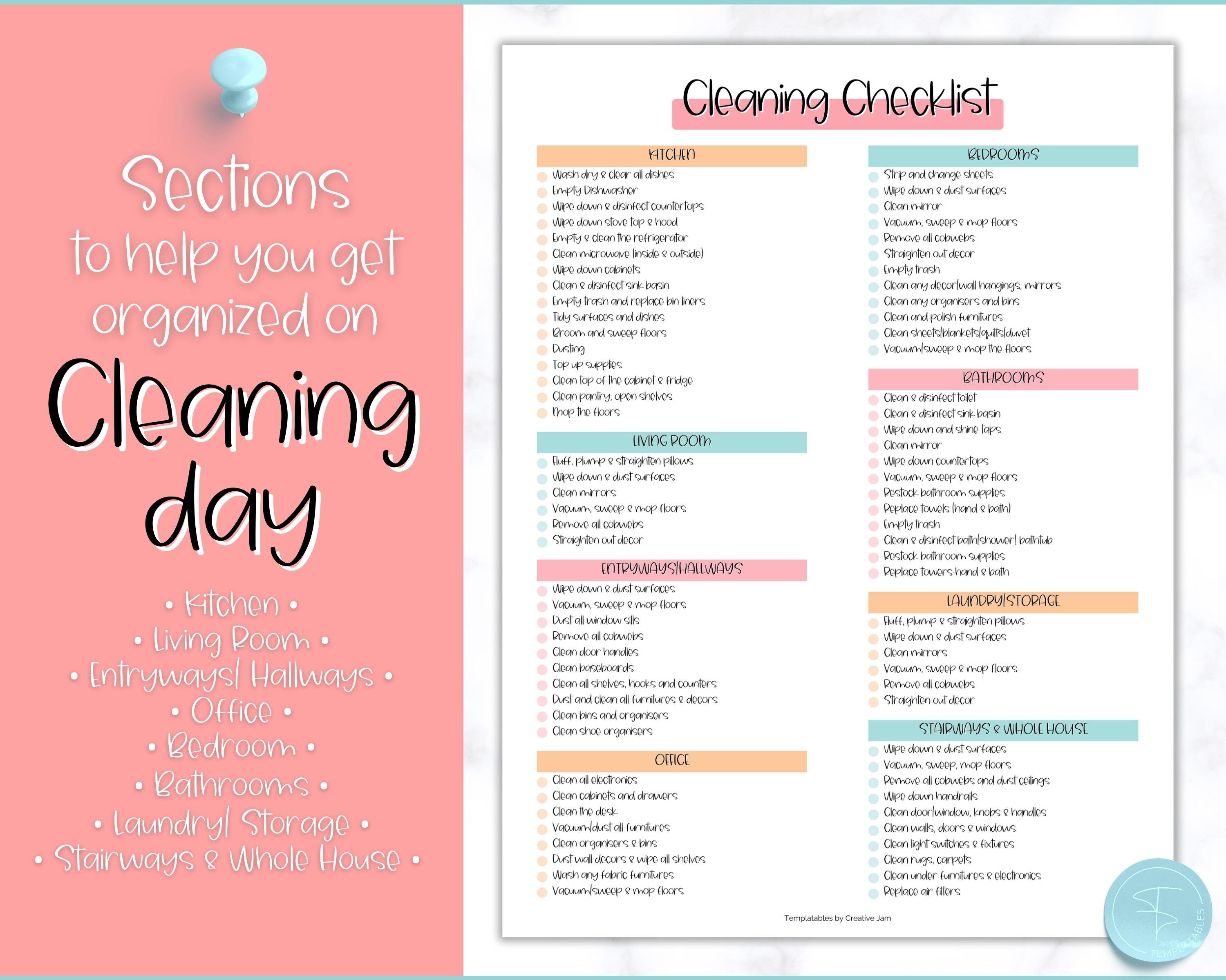 Cleaning Checklist Printable, Cleaning Planner, Master Cleaning ...