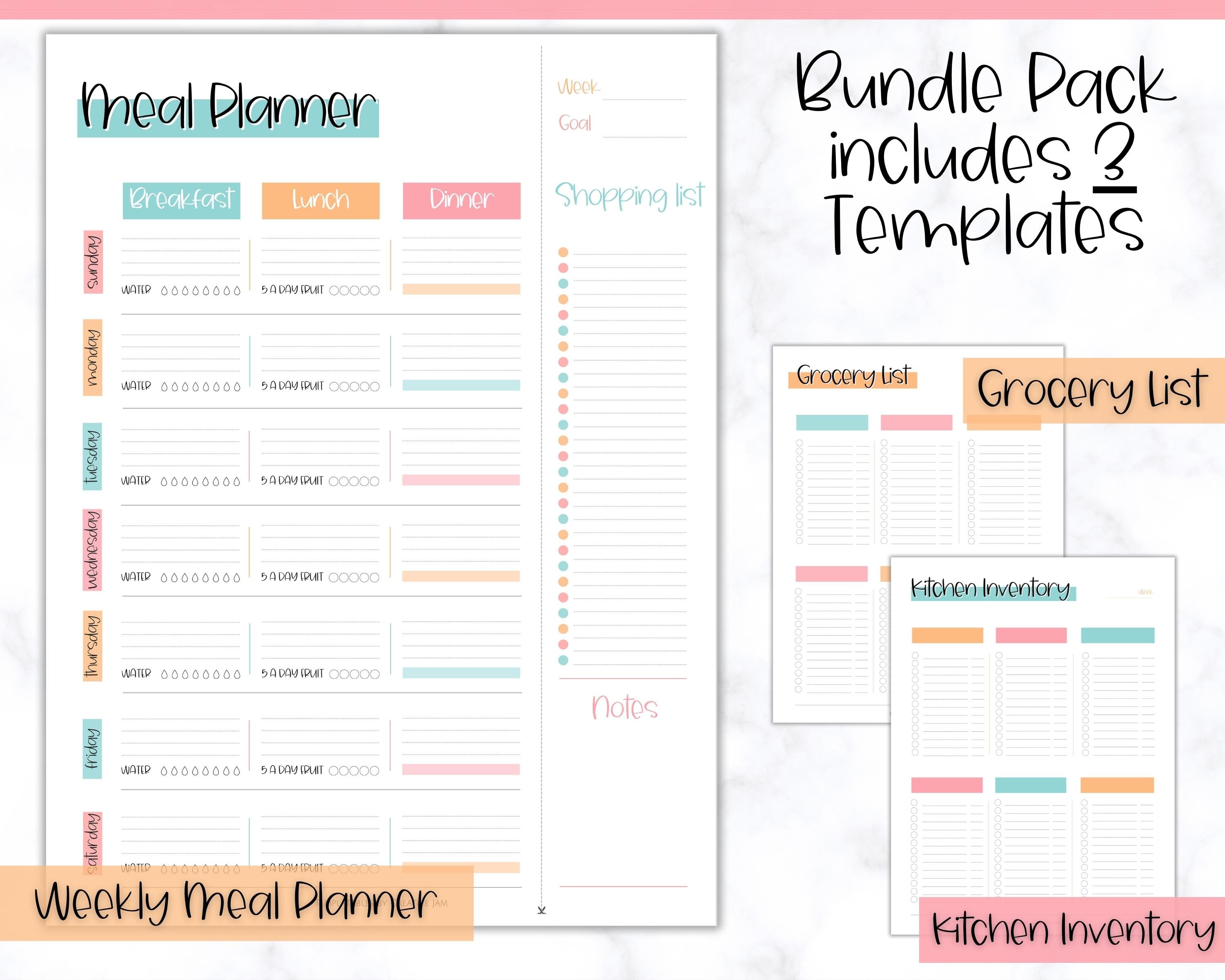 Colorful Meal Planner Printable Weekly Food Diary Meal - Etsy UK