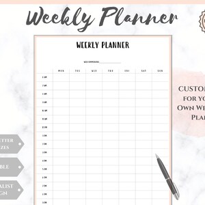 Weekly Hourly Planner Undated Printable. Editable to Do List Notebook ...