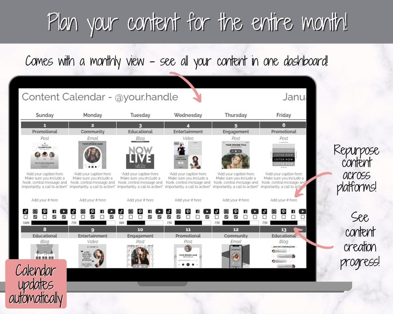 Social Media Content Calendar, Google Sheets Spreadsheet, Editable ...