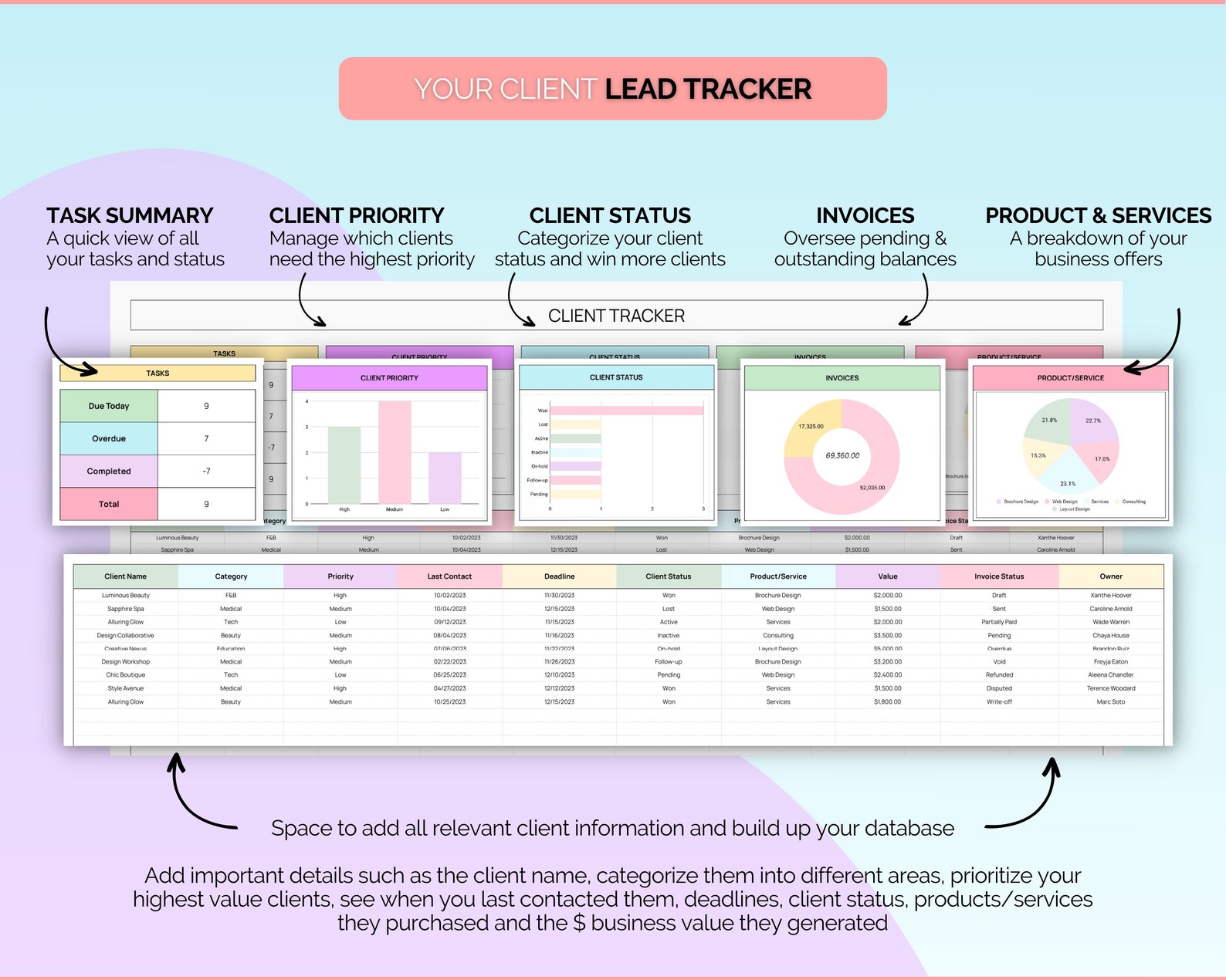 Lead Tracker Spreadsheet, CRM Client Tracker, Small Business Owner ...