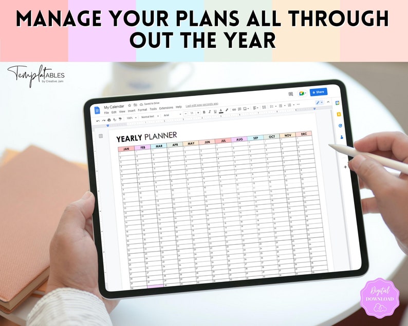 Perpetual Calendar, EDITABLE Yearly Overview, Undated Year at a Glance ...