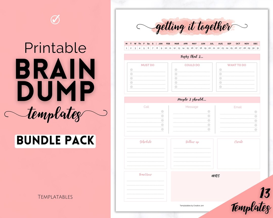 ADHD Brain Dump BUNDLE, to Do List Printable, Daily Planner Template ...