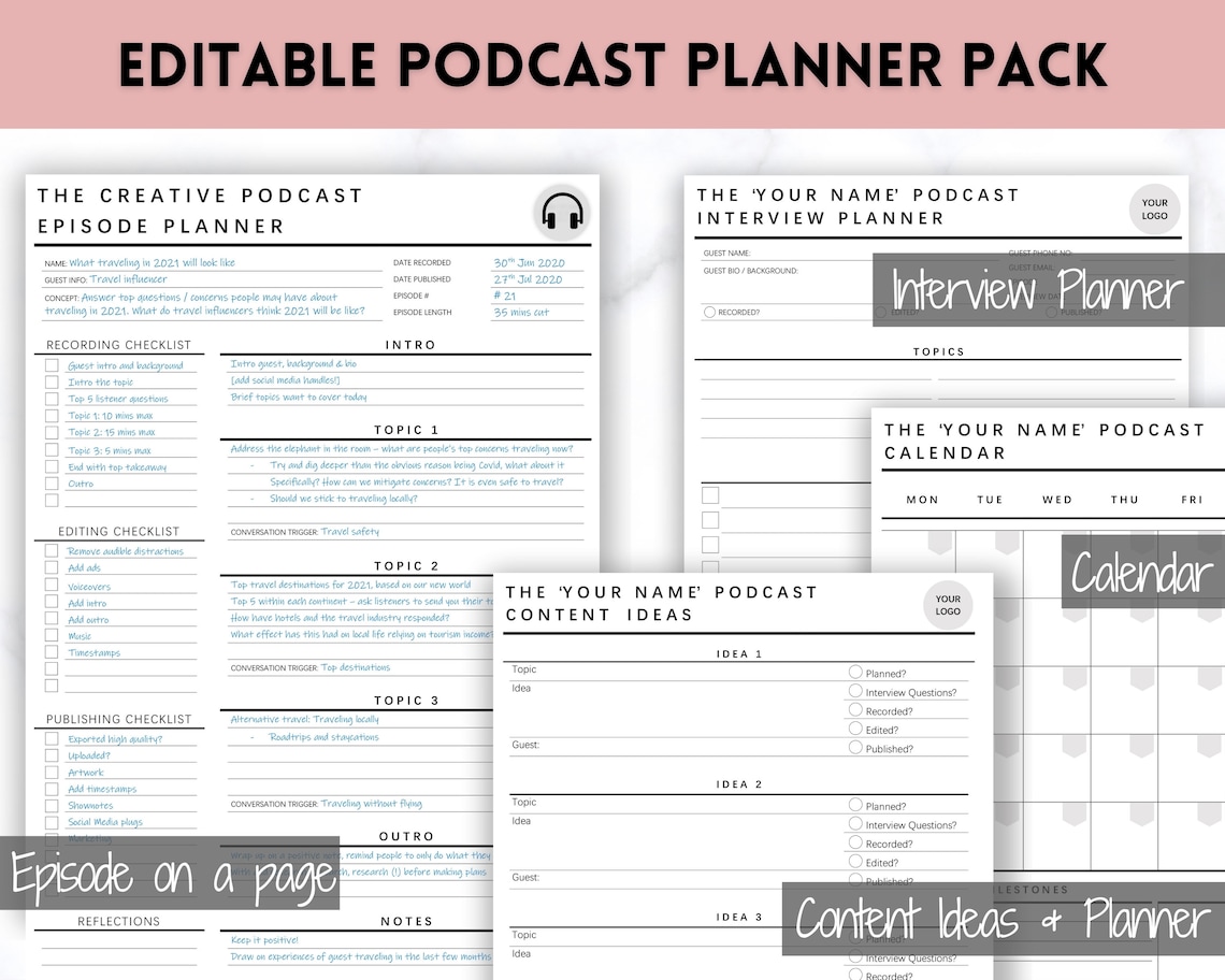 Editable PODCAST Bundle Launch Kit! Podcast Planner, Podcast Instagram ...