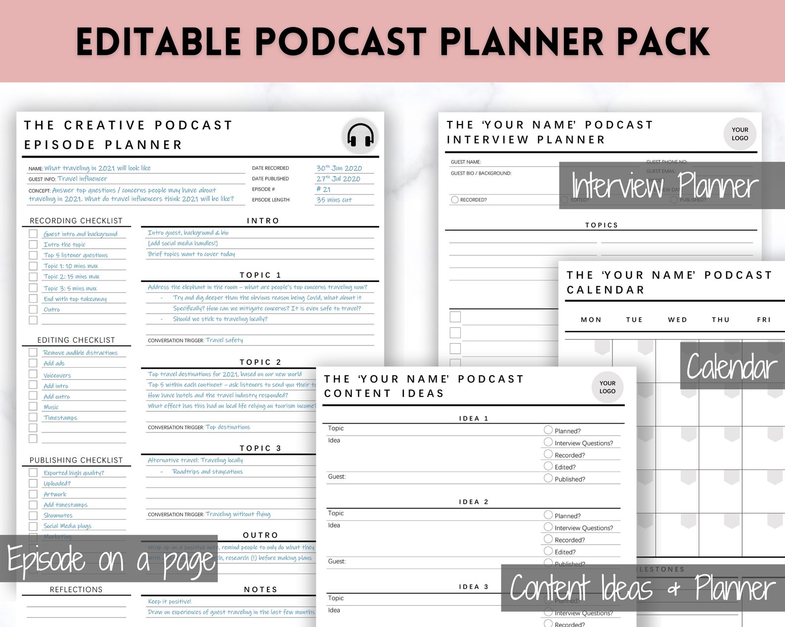 Editable PODCAST Bundle Launch Kit! Podcast Planner, Podcast Instagram ...
