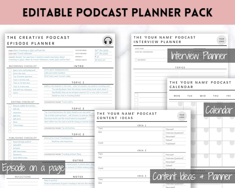 Editable PODCAST Bundle Launch Kit Podcast Planner Podcast | Etsy