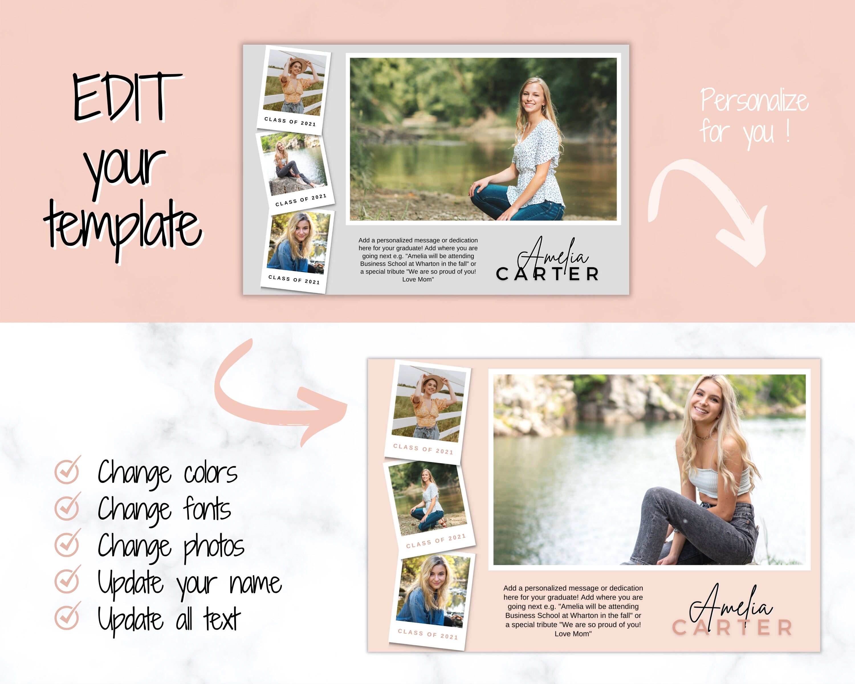 HALF Page Yearbook AD Template Senior & High School | Etsy