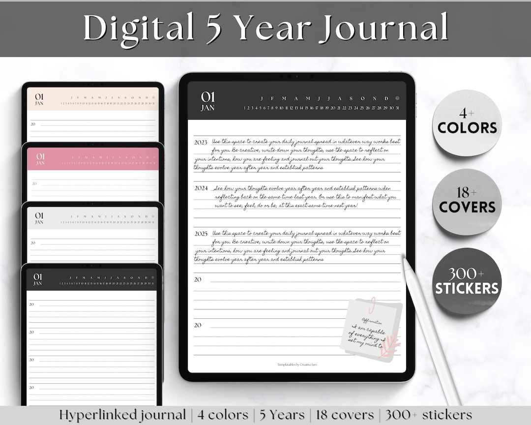 5 Year Journal, Digital Daily Journal, Goodnotes iPad Notebook ...
