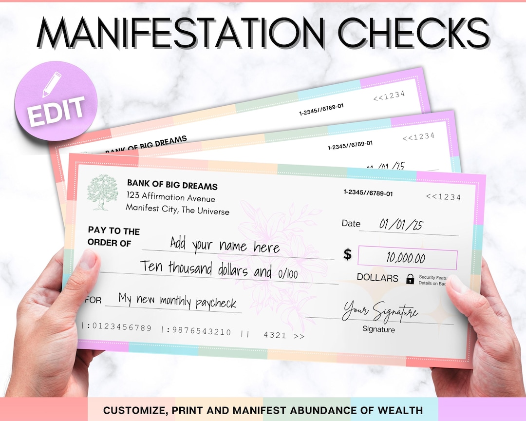COLORFUL Manifestation Check Templates, Money Magnet, Vision Board, Law ...