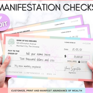 COLORFUL Manifestation Check Templates, Money Magnet, Vision Board, Law ...