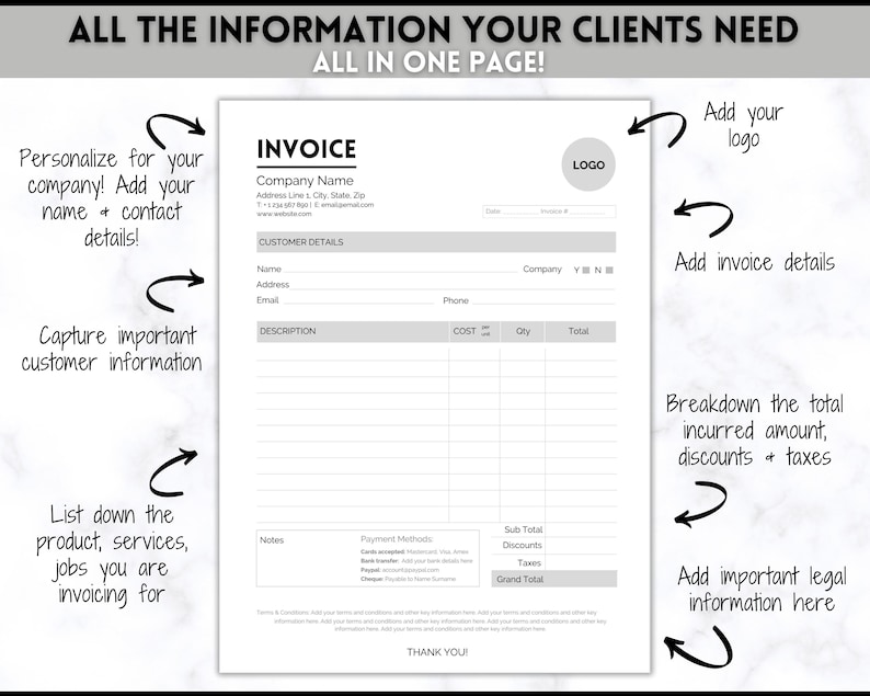 EDITABLE Invoice Template Receipt Form Small Business - Etsy UK
