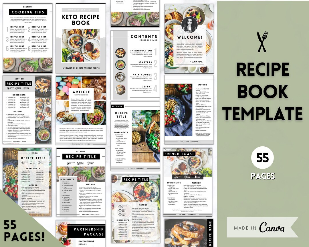 Recipe Book Template, Canva Recipe Template, Editable Ebook, Recipe ...