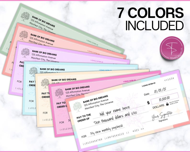 EDITABLE Manifestation Check Templates, Money Magnet, Vision Board, Law ...