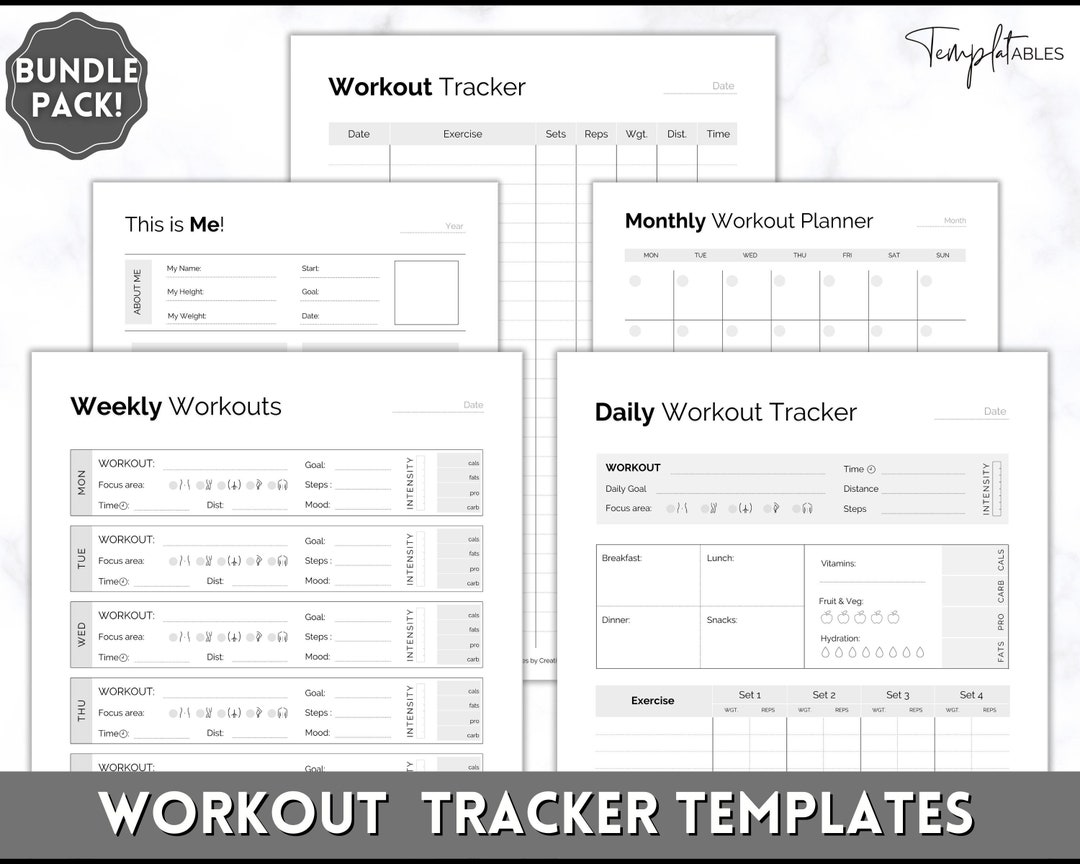 Workout Tracker BUNDLE, Fitness Journal, Exercise Tracker, Weight Loss ...