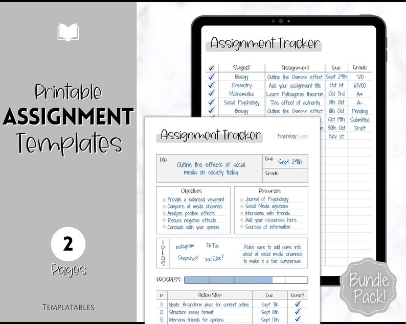 Assignment Planner BUNDLE Printable Assignment Tracker for - Etsy