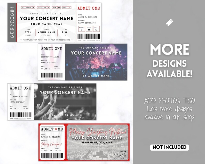 Concert Ticket Template BIRTHDAY EDITABLE Surprise Getaway - Etsy