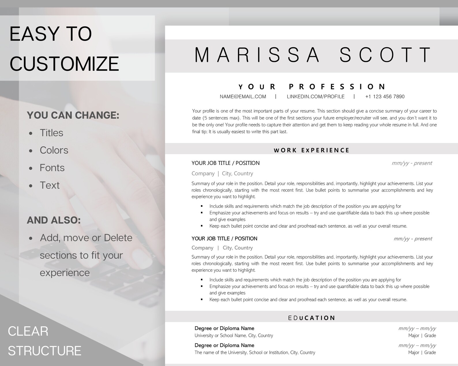 2 Page Resume Template Word. CV Template Professional CV | Etsy