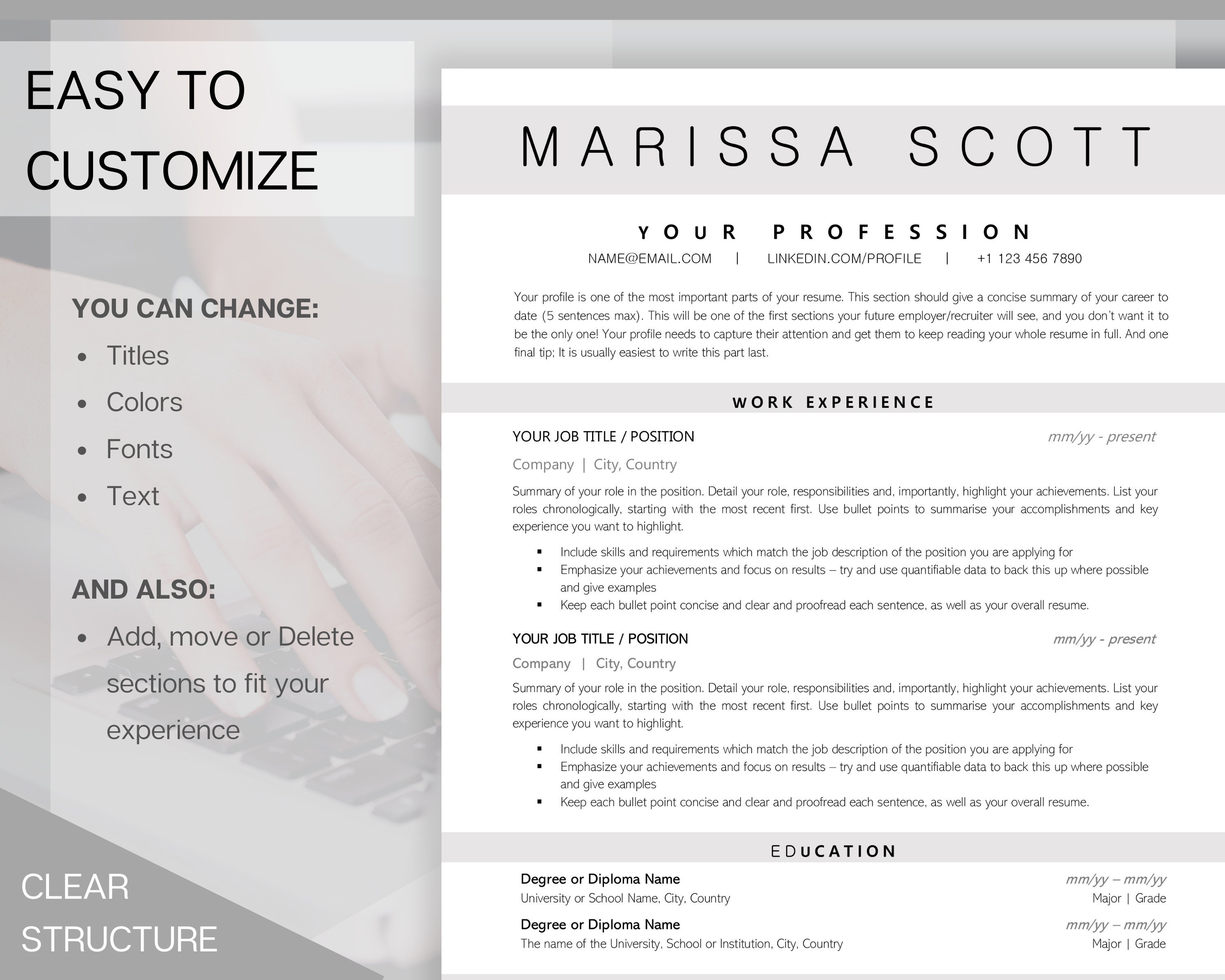 2 Page Resume Template Word. CV Template Professional, CV Design ...