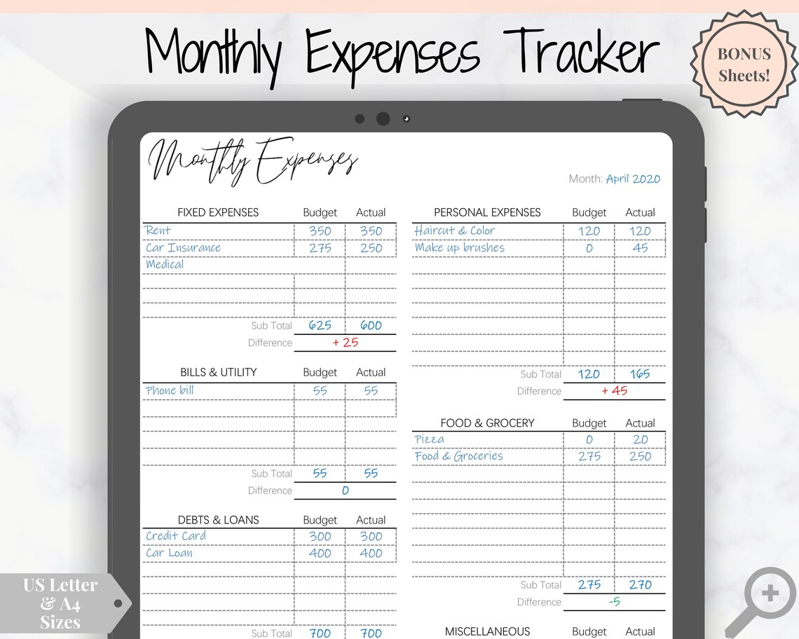 Monthly Expense Tracker Printable Budget Planner Budget | Etsy