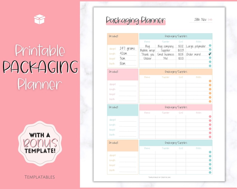 Packaging Planner Template Small Business Plan Packaging - Etsy