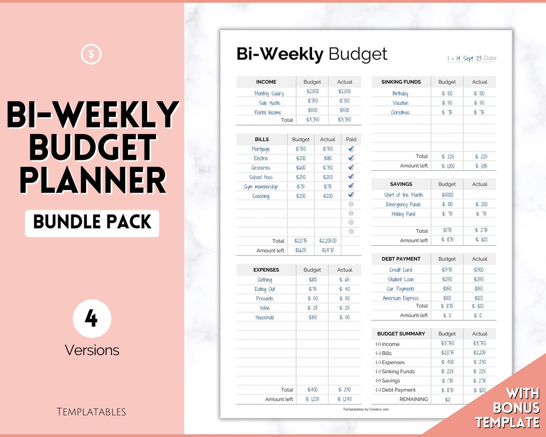 Biweekly Budget Planner, EDITABLE Bi-weekly Template, PDF Printable ...