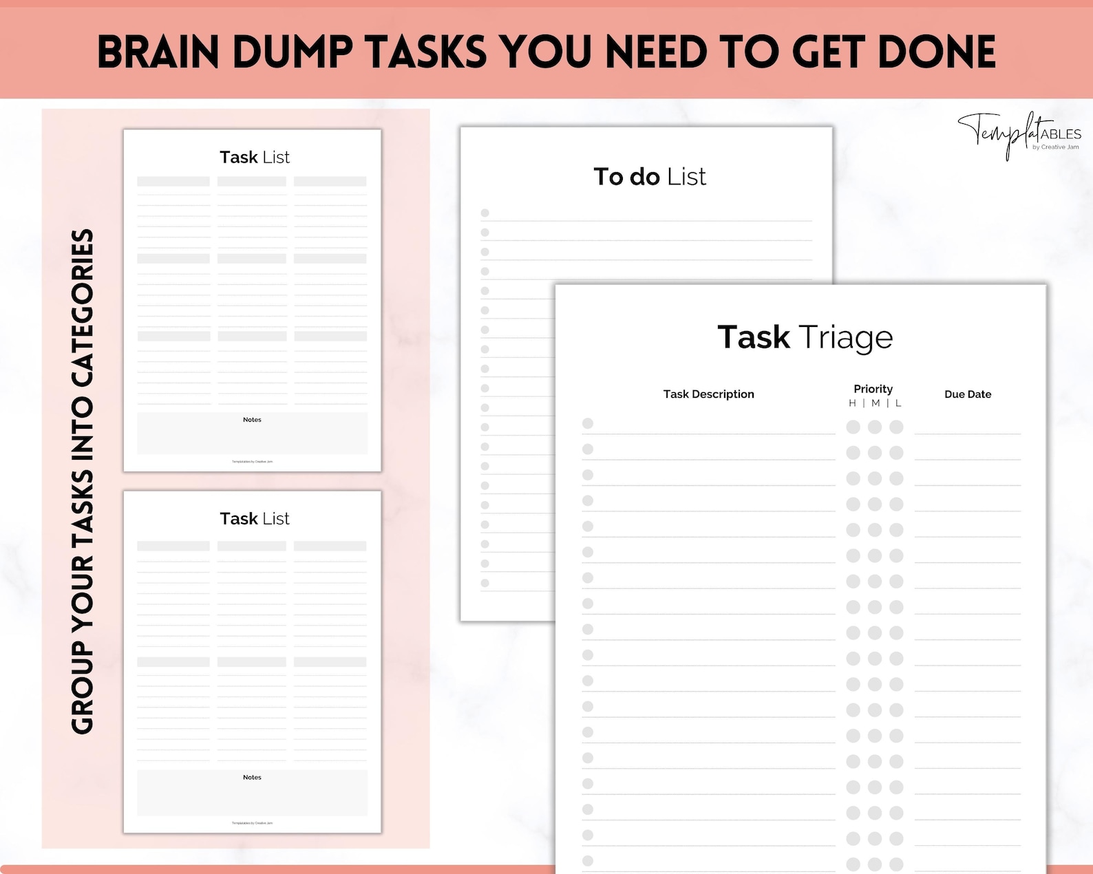 Brain Dump Printable BUNDLE, to Do List, ADHD Planner, Daily Template ...