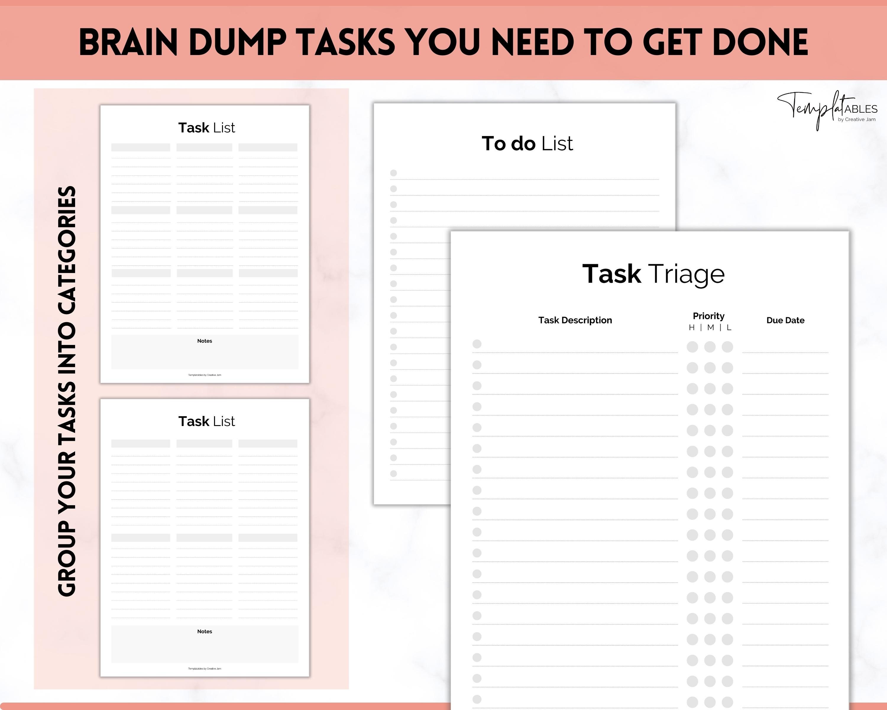 Brain Dump Printable BUNDLE, to Do List, ADHD Planner, Daily Template ...