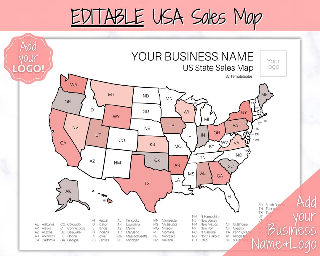 EDITABLE Sales Tracker, US Sales Map, Etsy Business Sales Map, Order ...