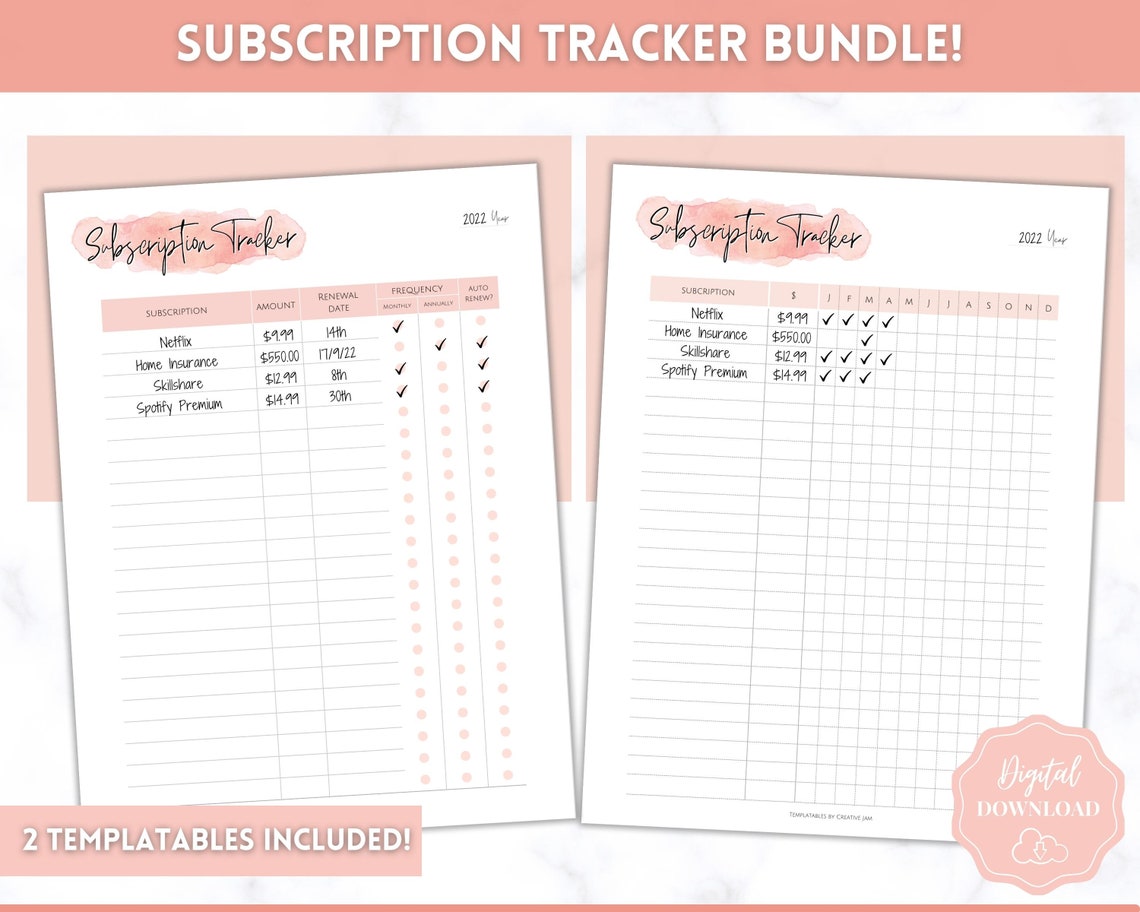 SUBSCRIPTION Tracker Printable Expense Tracker Budget - Etsy