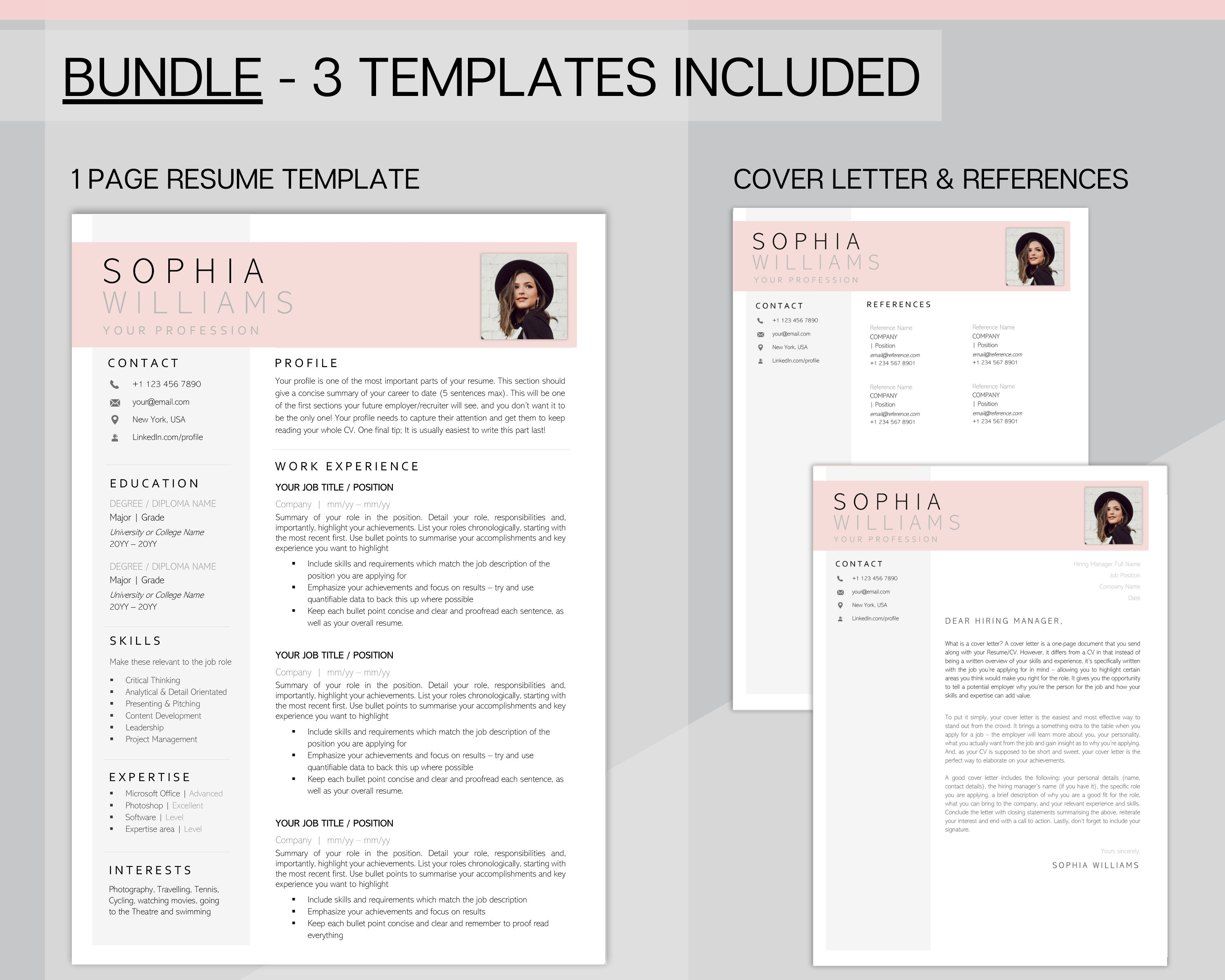 ONE Page Resume Template Word. CV Template Professional, Cv Design ...