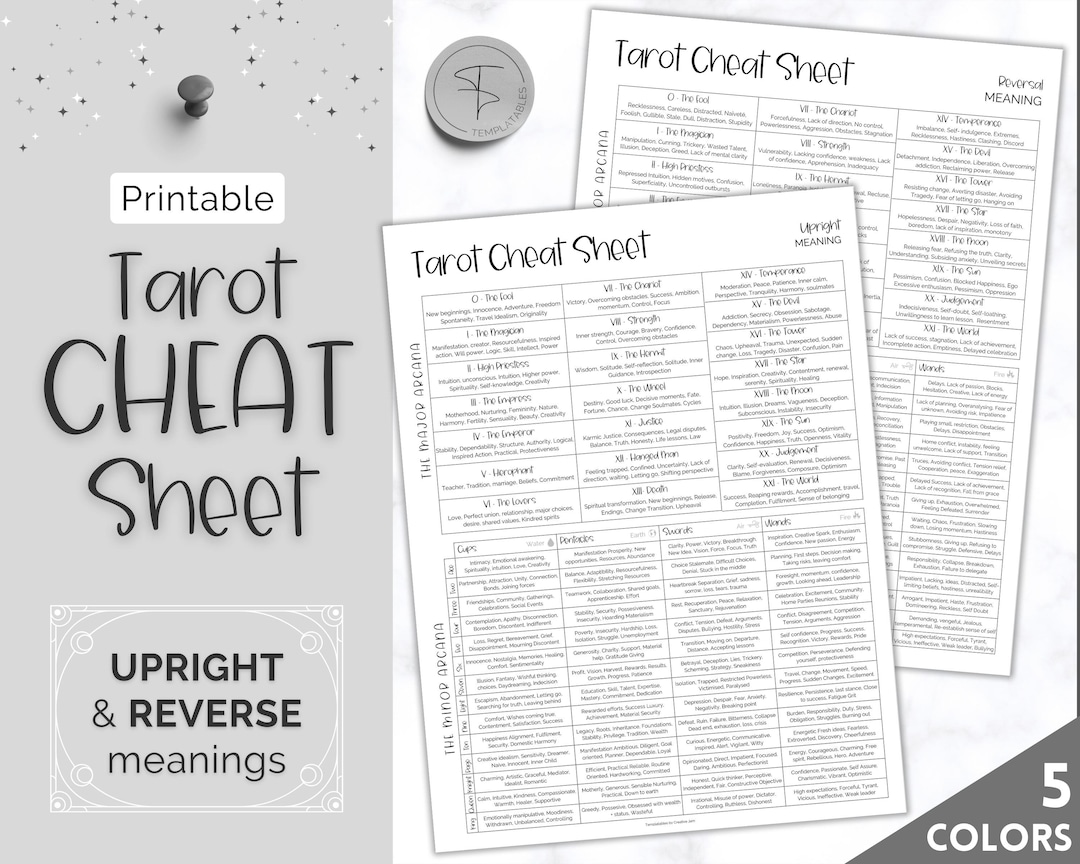Tarot Cheat Sheet Printable, Upright & Reverse Meanings, Learn Tarot ...