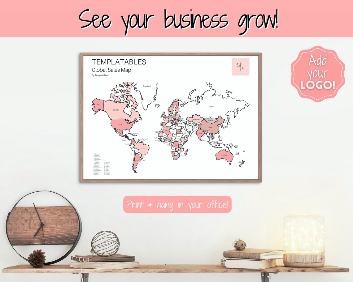 WORLD Sales Map, EDITABLE Etsy Global Sales Tracker, Business Sales Map ...