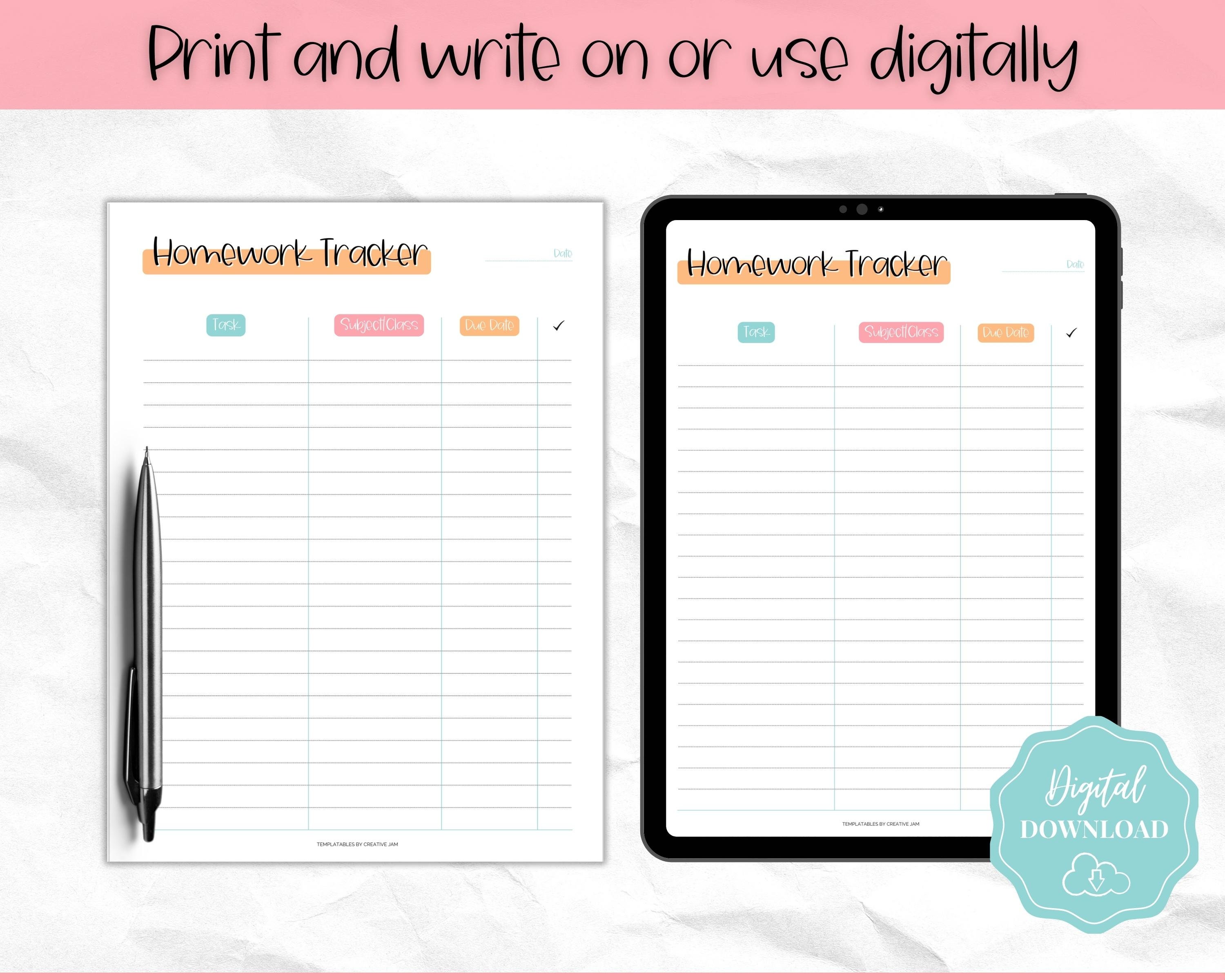 Homework Tracker Homework Planner Printable Assignment - Etsy