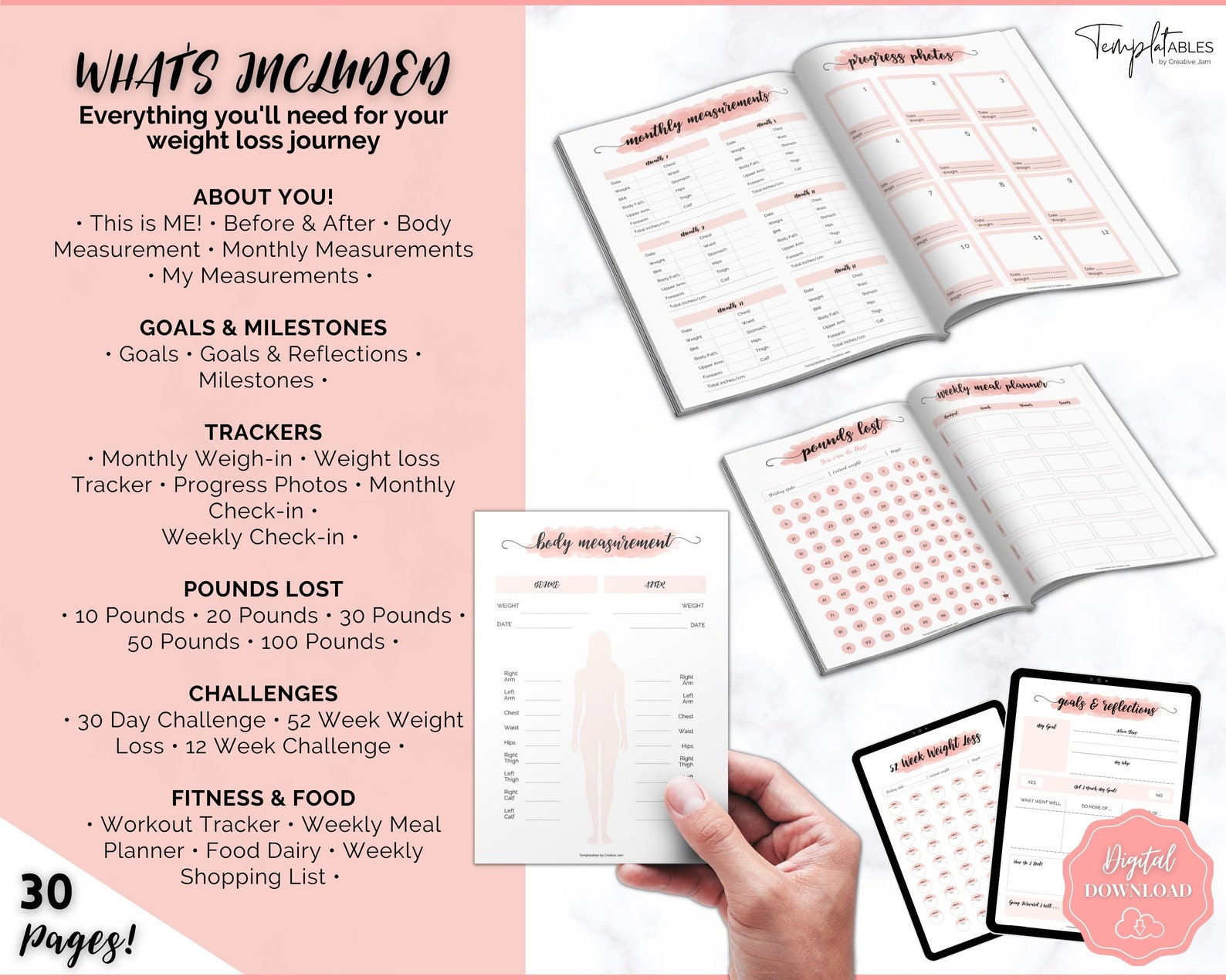 Weight Loss Tracker, Weightloss Journal, Fitness Planner Printable ...
