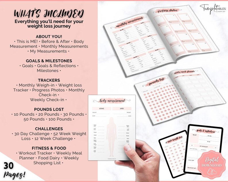 Weight Loss Tracker, Weightloss Journal, Fitness Planner Printable ...