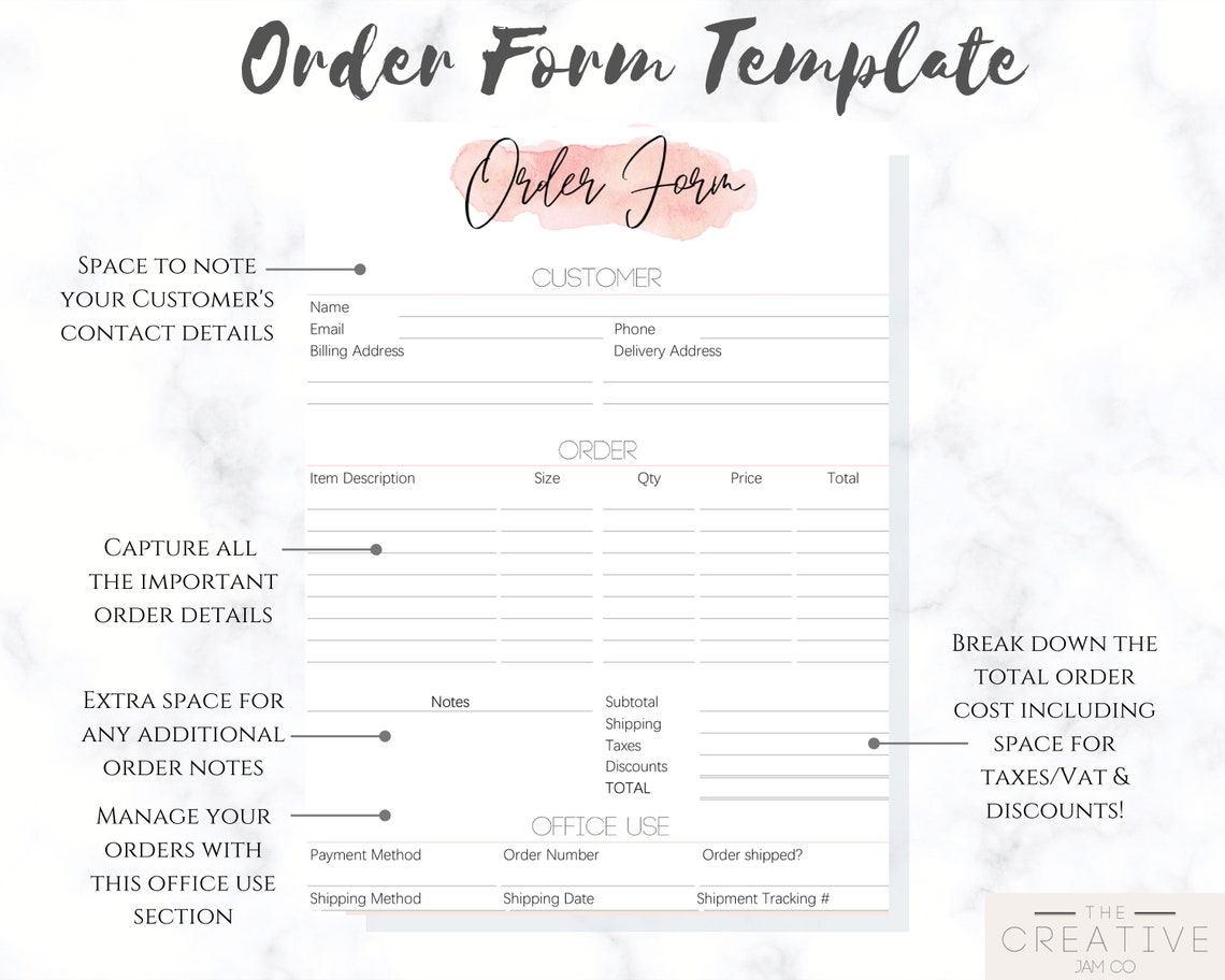 ORDER FORM Invoice Template EDITABLE Custom Receipt Template | Etsy