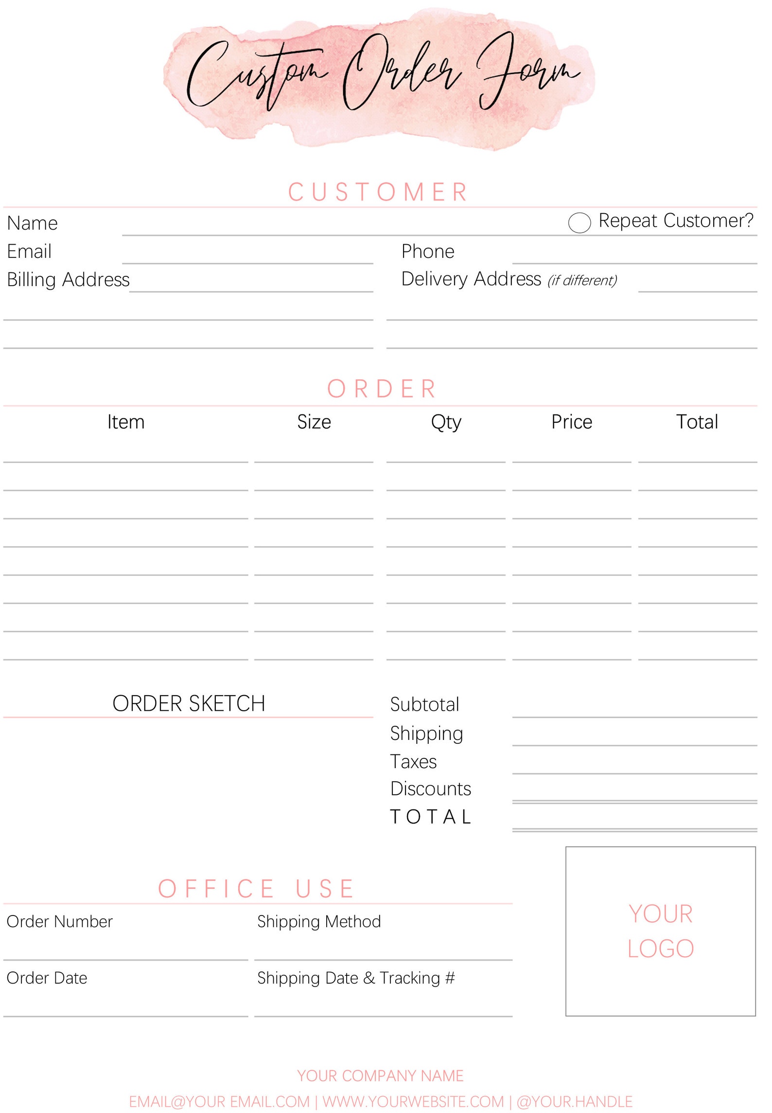 Custom ORDER FORM Template EDITABLE Crafters Invoice Receipt | Etsy UK