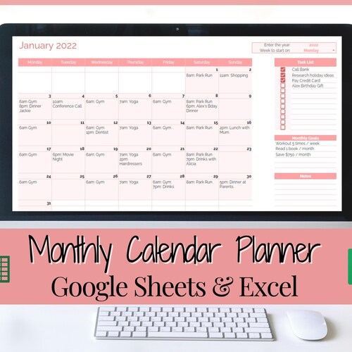 Monthly Planner Template Excel Template Monthly Calendar - Etsy