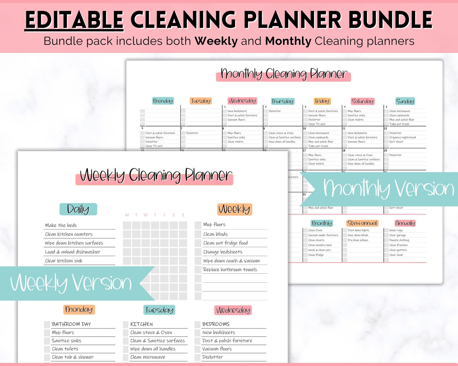 COLORFUL Cleaning Schedule, EDITABLE Cleaning Checklist, Cleaning ...