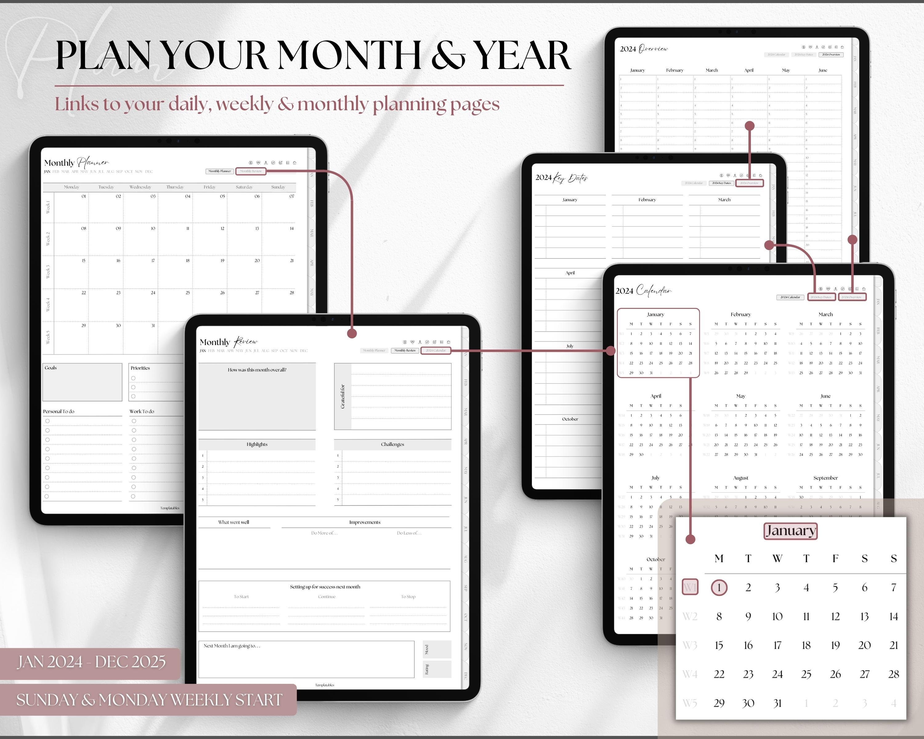 Digital Productivity Planner, 2024 - 2025 Digital Planner, Daily to Do ...